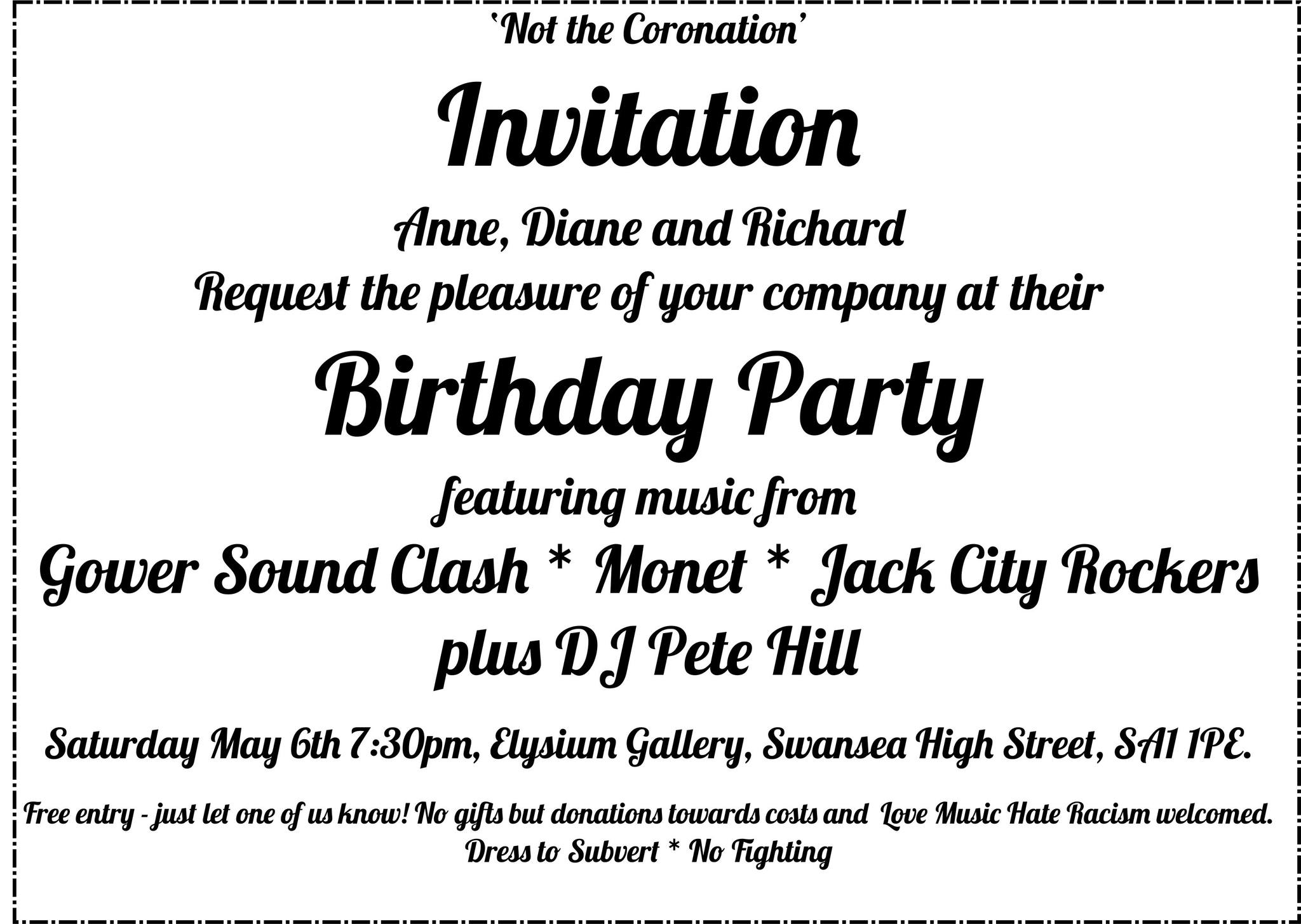 'Not The Coronation' - 3-way birthday party - music from Gower ...